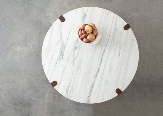 Brooks Round Coffee Table - Acacia Wood with Marble Top – Ramgarh Crafts